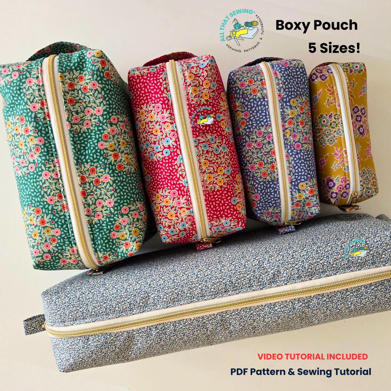 Boxy Pouch 5 Sizes Sewing Pattern – Easy PDF & Video Tutorial – All ...